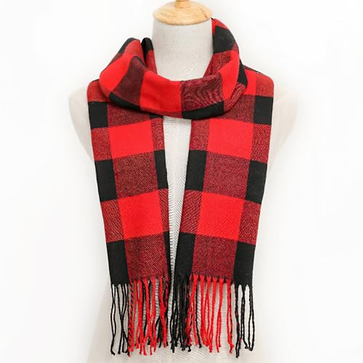 vimate Black Red Buffalo Checks Scarf, Super Soft Luxurious Cashmere Feel unisex for Men and Women Winter Scarf (US-Black Red Buffalo Checks)