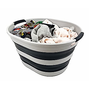 SAMMART 23L (6 Gallons) Collapsible Plastic Laundry Basket - Oval Tub/Basket - Foldable Storage Container/Organizer - Portable Washing Tub - Space Saving Laundry Hamper (Grey/Slate Grey)