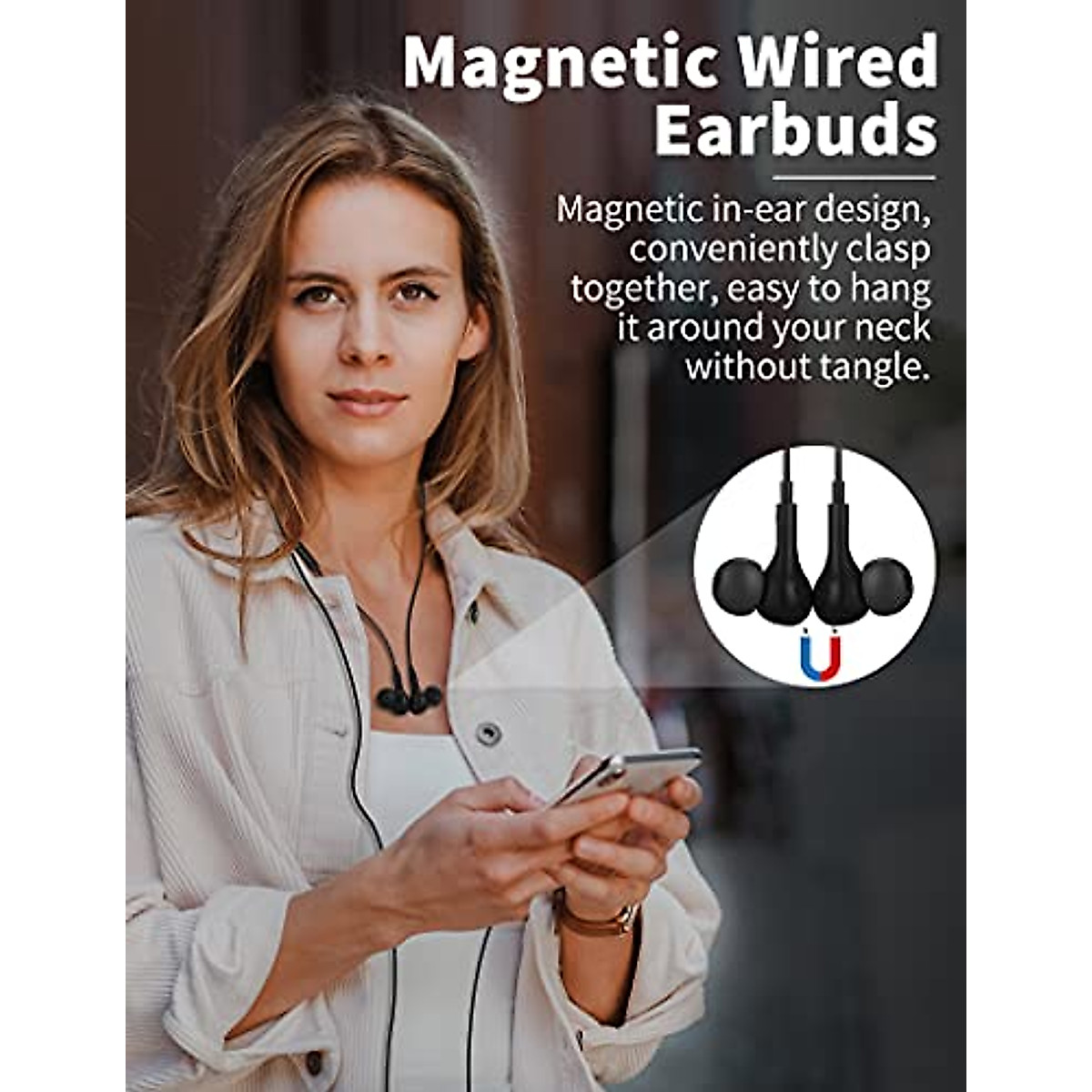 TITACUTE USB C Headphone for Samsung S23 S22 S21 S20 A53 A54 Wired Earbuds Magnetic in-Ear Type C Earphone with Microphone Volume Control Bass Stereo Noise Canceling Galaxy Z Flip Pixel 6 6a 7 OnePlus