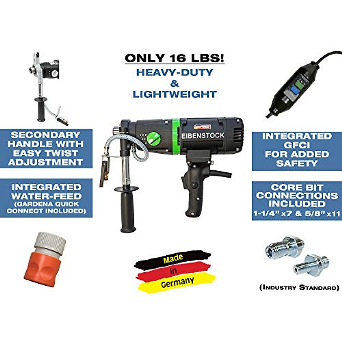 CS Unitec END 130/3.2-6" Capacity Concrete Core Drill - Wet Diamond Core Drill - 3-Speed For Concrete, Brick, Block, and Stone - MADE IN GERMANY - 110V (END 130/3.1 PO)