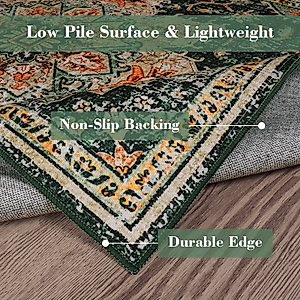 Morebes Ultra-Thin Boho Large Living Room Carpet, Green 5x7 Rug for Bedroom Washable Area Rug Non Slip Dining Mat, Office Rug Distressed Floral Floor Carpet for Guestroom Decor