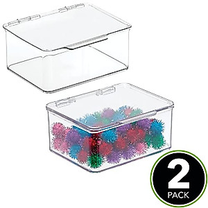 mDesign Plastic Stackable Craft, Sewing, Crochet Storage Container Box with Attached Lid - Compact Organizer and Holder for Thread, Beads, Ribbon, Glitter, Clay - Small, 3" High - 2 Pack - Clear