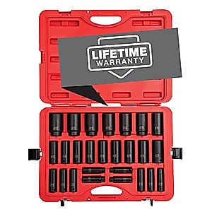 Sunex 2646, 1/2 Inch Drive Deep Impact Socket Set, 26-Piece, Metric, 10mm-36mm, Cr-Mo Alloy Steel, Radius Corner Design, Heavy Duty Storage Case