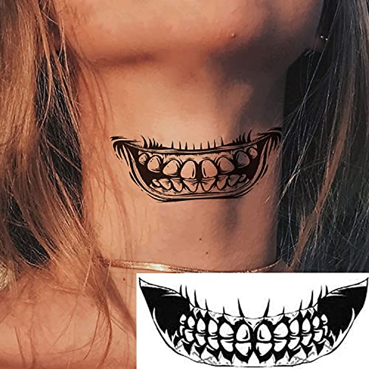 Halloween Temporary Tattoos Mouth Dark Black Face Mouth Teeth Stickers Terror Waterproof Ornaments for Adults kids 10pcs Halloween Tattoos Stickers Decal Party Decoration Supplies