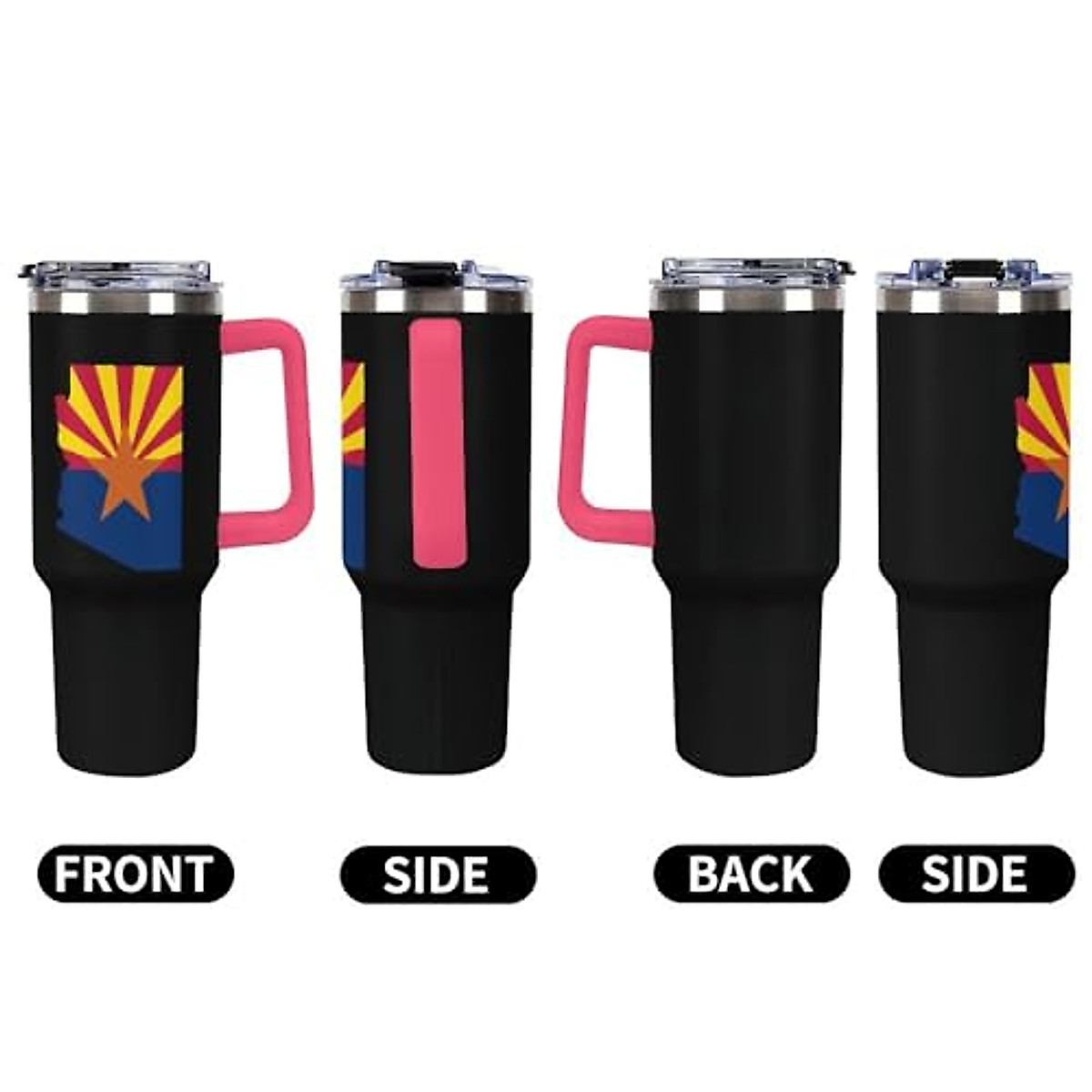 Flag Map Of Arizona 40oz Water Bottle Double Wall Insulated Tumbler with Handle Leakproof Travel Mug Light Rose Red-style