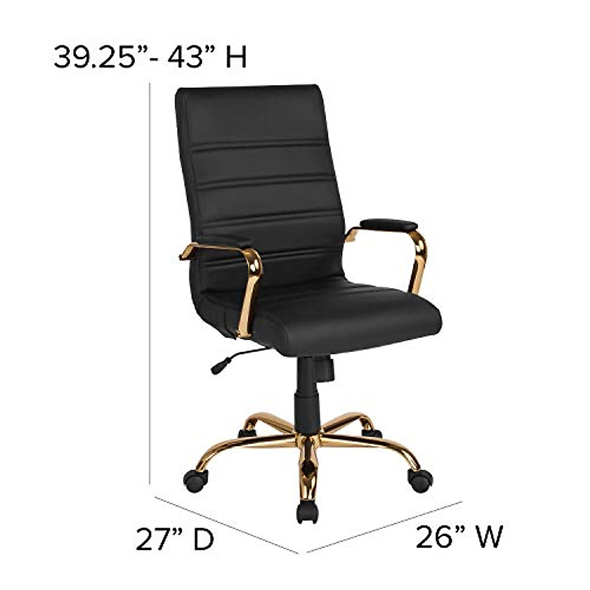 Flash Furniture Whitney High Back Desk Chair - Black LeatherSoft Executive Swivel Office Chair with Gold Frame - Swivel Arm Chair
