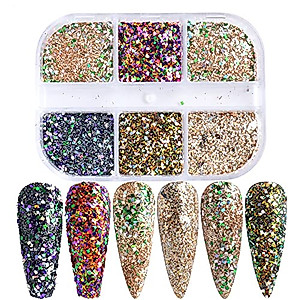 Cordless Nail Set for Nails 6 Grid/Set Nail Glitter Powder Glitter Nail Glitter Sugar Powder Irregular Particle Nail Styling Powder Set Nail Decoration Nail Trainer