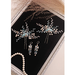 Kercisbeauty Mint Crystal Beads Hair Pins Set for Women and Girls Hair Piece and Dangle Drop Earrings Set Special Occasion Hair Accessories (Jewelry Set)