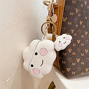 Cute AirPod Pro Case Cloud Cover for Apple AirPods 2019 with Clip Keychain Wristlet Soft Silicone White Color 3D Cartoon Fresh Summer Cute Lovely Chic Adorable Kids Girls Boys Son Daughter