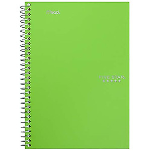 Five Star Small Spiral Notebooks, 6 Pack, 2 Subject, College Ruled Paper, 9-1/2" x 6", 100 Sheets, Amethyst Purple, Sedona Orange, Seaglass Green, Tidewater Blue, Gray, Black (73711)