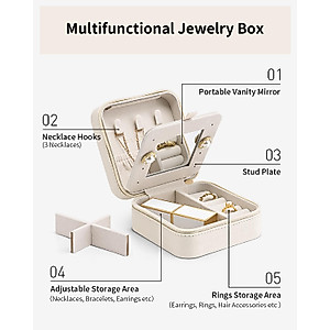 Vlando Small Travel Jewelry Box Organizer - Display Case for Girls Women Gift Rings Earrings Necklaces Storage with Mirror Milky white