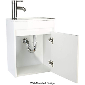 UEV 16" Small Bathroom Vanity Wall Mounted,White Small Bathroom Vanity with Ceramic Sink,Bathroom Vanity and Sink Combo,Chrome Faucet P-Trap Include (White)