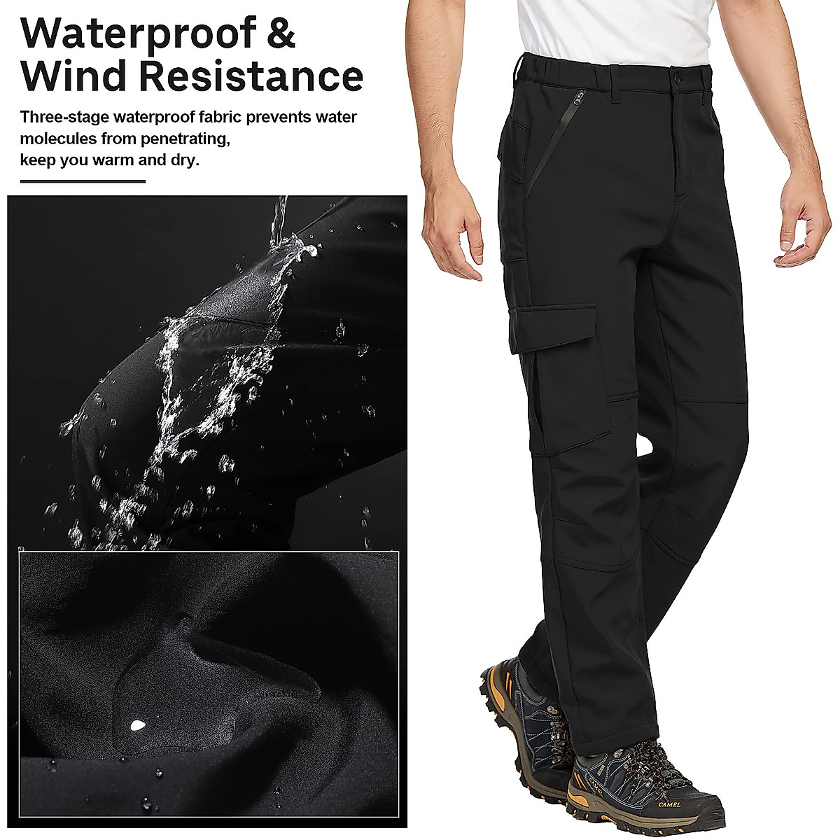 Jessie Kidden Mens Waterproof Hiking Pants, Outdoor Snow Ski Fishing Fleece Lined Insulated Soft Shell Winter Pants (6068 Grey 30)