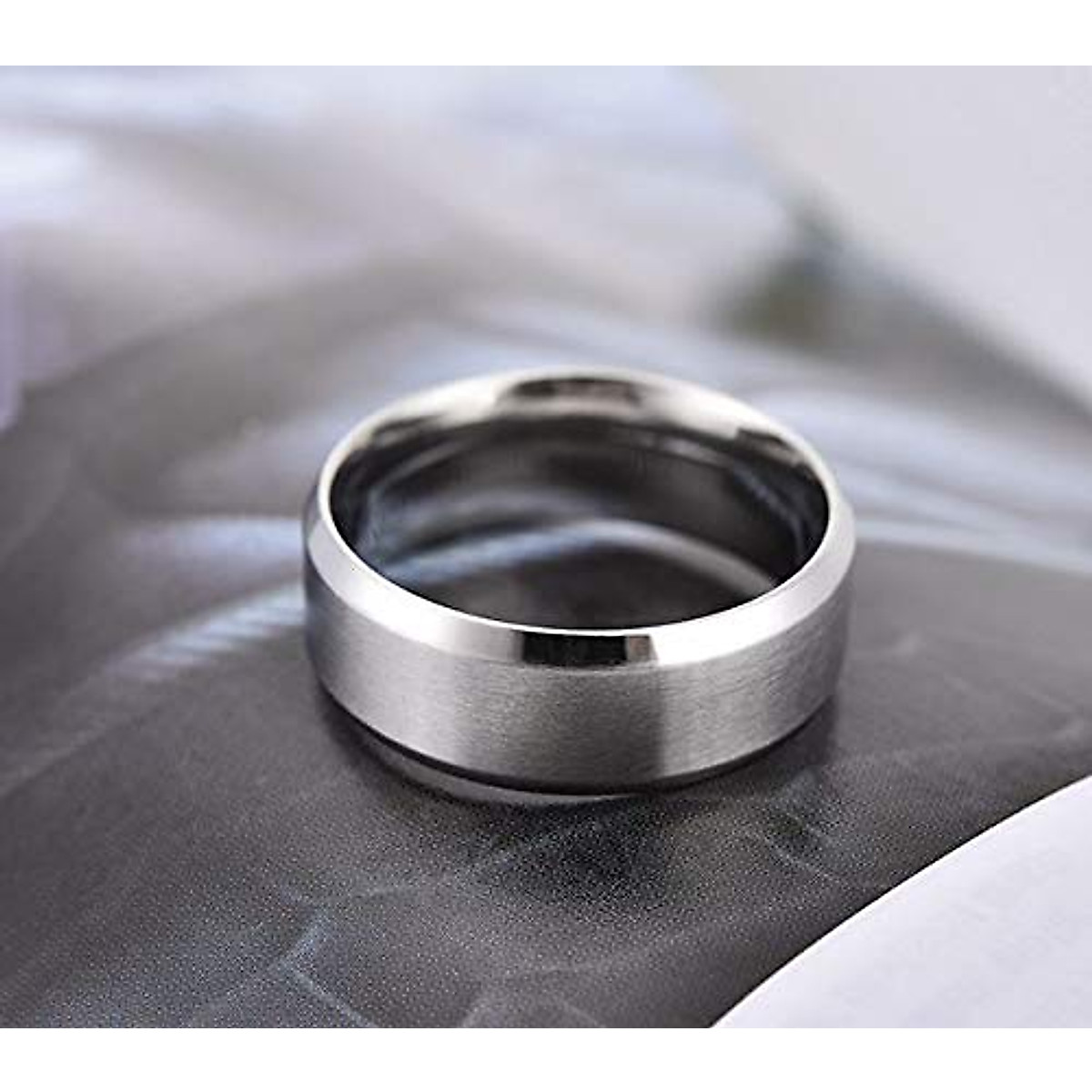 NEXT FASHION Jewelry 8mm Stainless Steel Black Wedding Rings Bands for Mens and Womens - Comfort Fit Sizes 7-13 (Silver, 9)