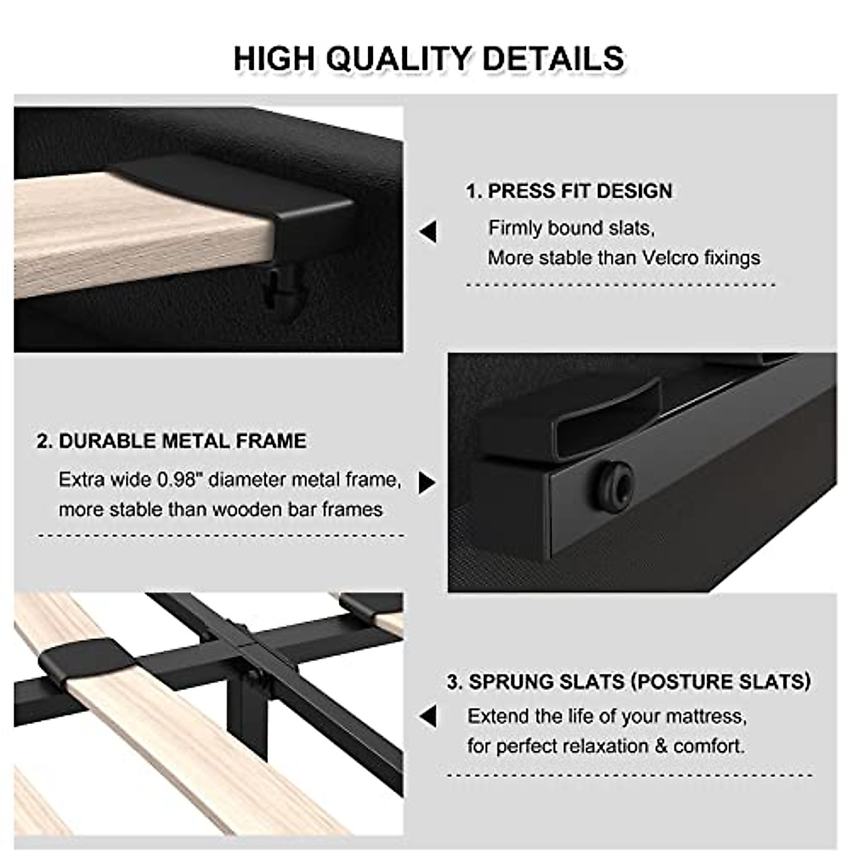 Flolinda Queen Bed Frame, Upholstered Bed Frame Queen Size with Tufted Velvet Headboard, Mattress Foundation, Strong Wood Slat Support Double Bed Frame, No Box Spring Needed, Easy Assembly,Black