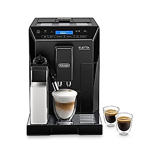 Delonghi super-automatic espresso coffee machine with an adjustable grinder, double boiler, milk frothermaker for brewing espresso, cappuccino, latte, macchiato & Flat white. ECAM44660B Eletta, 1 liters