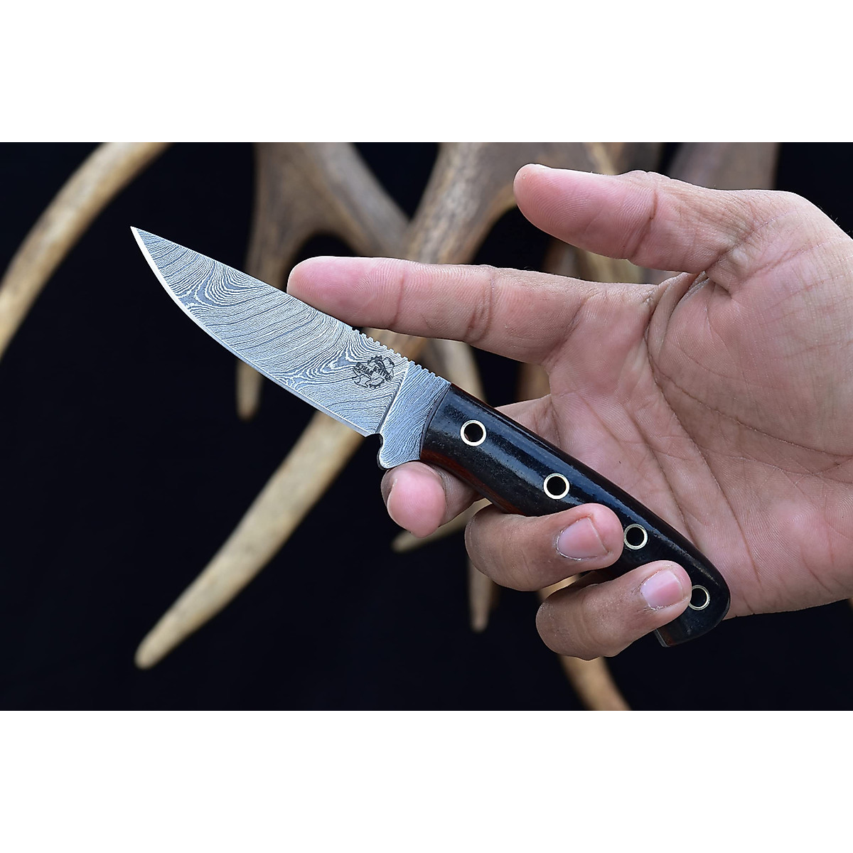 Knives Ranch Handmade Damascus Steel EDC Utility Knife - Full Tang - Burlap Micarta Handle - Heavy-Duty Pancake Sheath Snug Fit (3112-M)