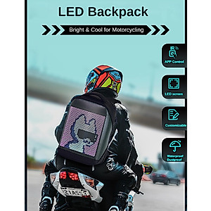 Taysem LED Backpack Motorcycle Backpack - Cool Laptop Backpacks for Men Smart LED Backpack with Programmable Pix Screen (A)