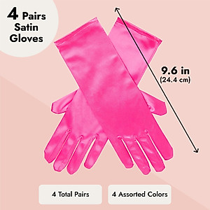 Juvale 4 Pairs of Satin Princess Gloves For Little Girls Dress Up Costumes, Tea Party, Birthday, Wedding, Pageant (4 Colors)
