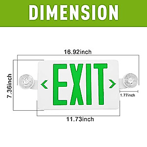 OSTEK Green LED Exit Sign with Emergency Lights, Two LED Adjustable Head Emergency Exit Lights with Battery Backup, Dual LED Lamp ABS Fire Resistance UL-Listed 120-277V (1)