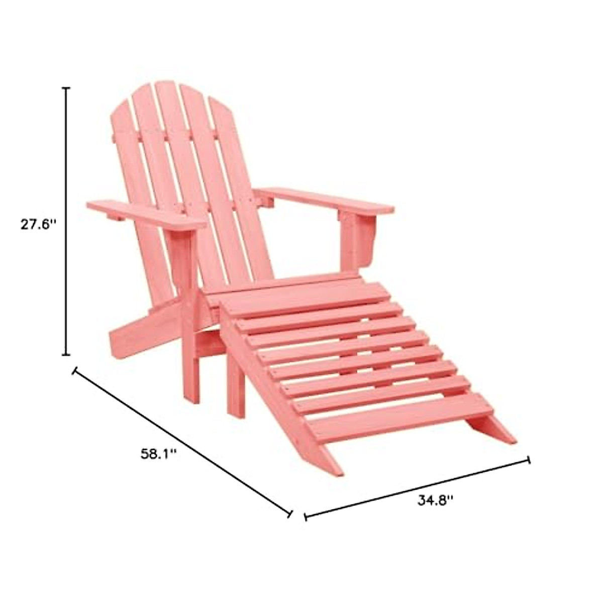 Tidyard Patio Adirondack Chair with Ottoman Solid Fir Wood Pink Outdoor Fire Pit Chair Wooden Garden Armchair for Porch Pool Lawn Deck Backyard Balcony Outdoor