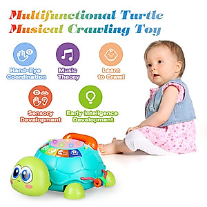 kramow Musical Turtle Toy, Early Educational Developmental Toys, Baby Learning Toy W/Lights & Sounds, Pretend Phone Call,Crawling Baby Toy