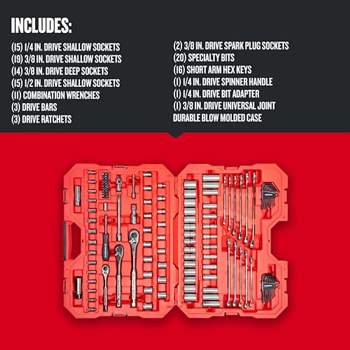 CRAFTSMAN Mechanics Tool Set, 1/4" & 3/8" & 1/2" Drive, SAE/Metric, 121 Piece (CMMT12033)