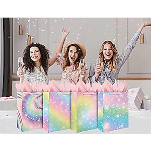 La Comme Medium Size Gift Bags-Colorful paper Bag with Tissue Paper with Handles Bulk for Christmas,Wedding,Baby Shower,Birthday,Thanksgiving,Graduations,Mothers Day,Fathers Day,Parties,Party Favor Decor,Birthdays,Graduations,pack of 4 -9"X7"X4" reusable