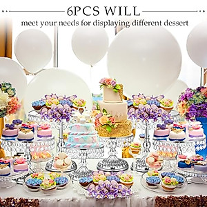 Set of 6 Silver Cake Stands Round Metal Party Cake Stand Set with Crystal Edge Dessert Display Plate Cupcake Holder Stands for Wedding Party Birthday Baby Shower Anniversaries Celebration Home Decor