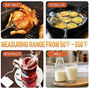 12" Meat Thermometer for Cooking Instant Read Long Stem Waterproof Stainless Steel Kitchen Thermometer for Deep Frying Candy Turkey BBQ Grill