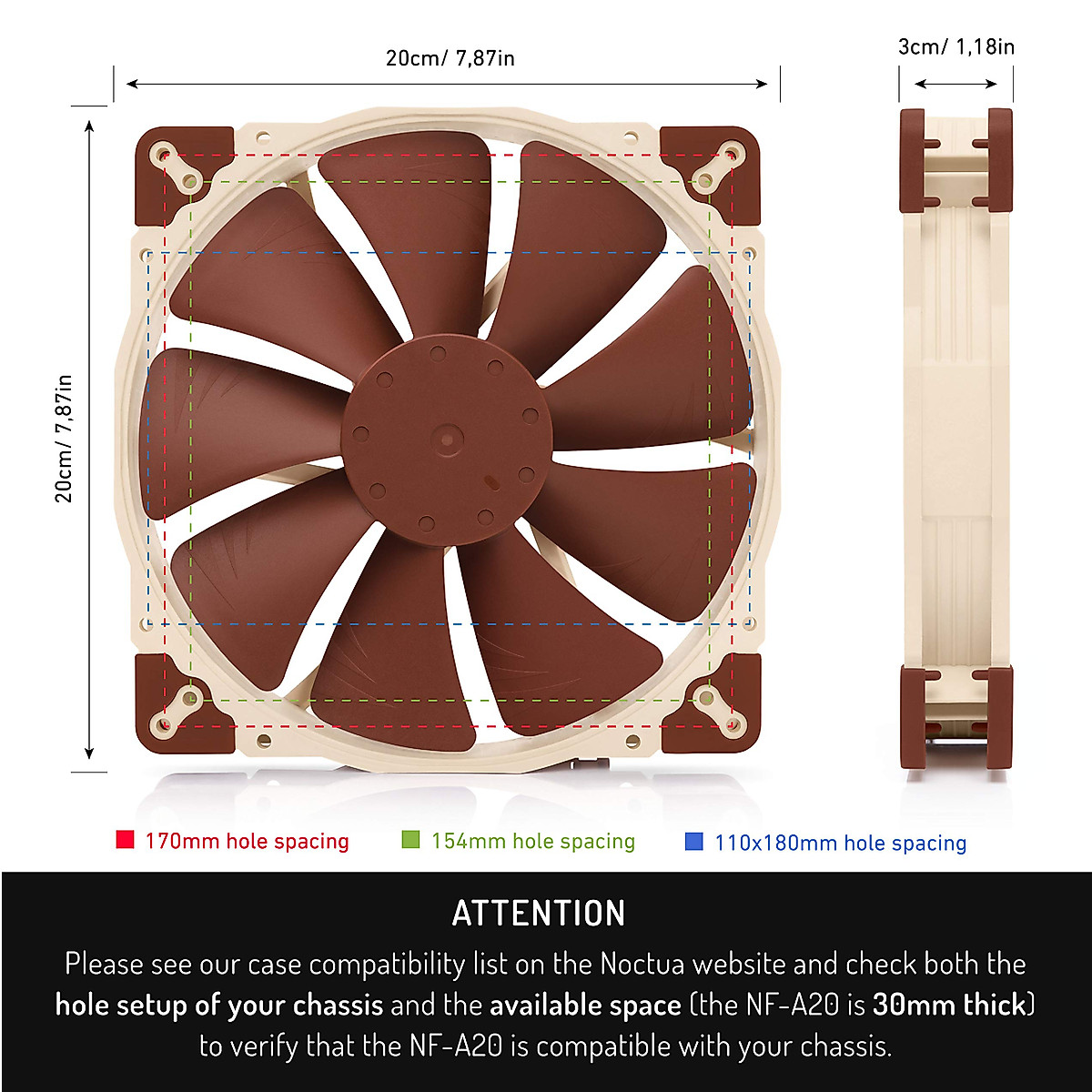 Noctua NF-A20 FLX, Premium Quiet Fan, 3-Pin (200x30mm, Brown)