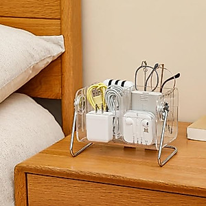 Yesesion Acrylic Remote Control Holder, Clear TV Remote Caddy for Bedside Table, Desk Storage Organizer with Removable Dividers for Marker Pen and Pencils, Home Office Supplies, Phone, Eyeglasses