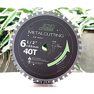 Echo Corner 6-1/2" Steel Cutting Circular Saw Blade, for Mild Steel Sheet Carbon Steel Plate Angle-Iron or Other Tough Metal, Carbide TCT 40-Tooth 5/8" Arbor