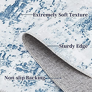 Zacoo Washable Rug 5x7 Area Rugs Abstract Blue Printed Rug Low Pile Area Rug Modern Rug Abstract Distressed Floor Mat Non Slip Area Rugs Living Room Bedroom Light Blue