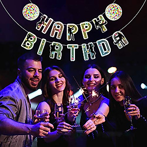 Disco Happy Birthday Banner for Disco Theme Birthday Party Decoration, 70s Theme Disco Fever Dancers Party Bunting Supply, 1970s Disco Party Decoration
