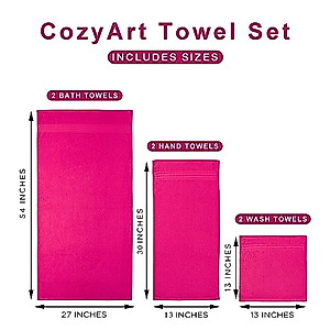 COZYART Hot Pink Bath Towels Set, Turkish Cotton Hotel Large Bath Towels Bulk for Bathroom, Thick Bathroom Towels Set of 6 with 2 Bath Towels, 2 Hand Towels, 2 Washcloths, 650 GSM…