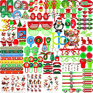 200Pcs Christmas Party Favors Assortment Toys for Kids Stocking Stuffers Birthday Party Gifts Carnival Prizes Goodie Bag Pinata Fillers Treasure Box School Classroom Rewards Christmas Theme Toys Bulk