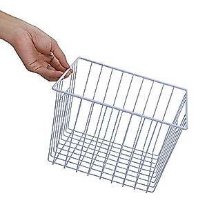 Freezer Organizer Bin, Kitchen Metal Wire Storage Basket, Pantry Cupboard Household Container Divider with Handles, Rustproof - White