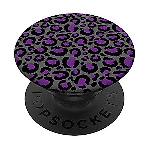 Dark Grey Violet Purple Black Spot Cheetah Leopard Print PopSockets Swappable PopGrip
