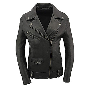 Milwaukee Leather SFL2875 Women's Black Premium New Zealand Lambskin Motorcycle Style Leather Jacket - Large