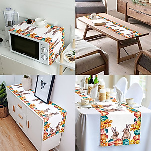 Flyart Easter Table Runner, Easter Decorations Table Runner Easter Bunny Easter Eggs Table Runners, Easter Decor Kitchen Dining Table Runner for Holiday Home Party Farmhouse Spring Decor (13x72 inch)