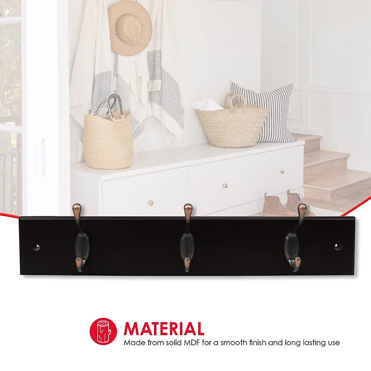 Home Basics Durable 3-Double-Hooks Wall Mounted Hanging Rack (Brown) | Place in Entry Way | Hanging in a Garage | Store Essentials Before You Leave The House