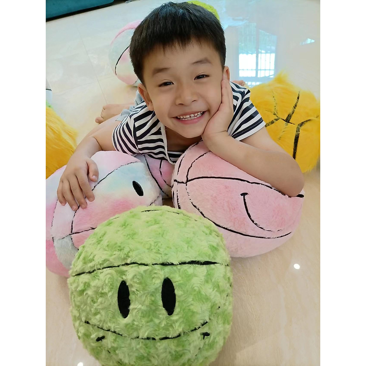 bLwhzfi 11 inch Simple Like-Smile Face Basketball Like-Smile Face Pillow Plush Throw Pillow Gift Home Funny Expression Children's Room Decoration (Cashmere - Yellow)……