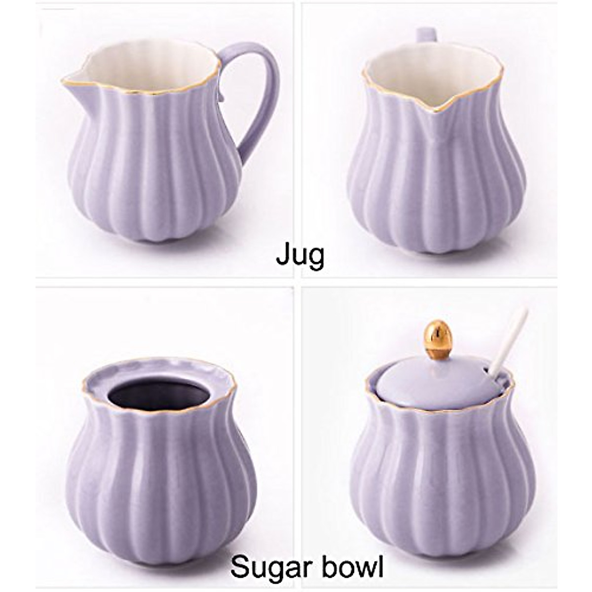 CHOOLD Elegant Flower Design Ceramic Sugar and Creamer Set with Lid Spoon Creamer Serving Set Coffee Serving Set Wedding Gift 7.5oz
