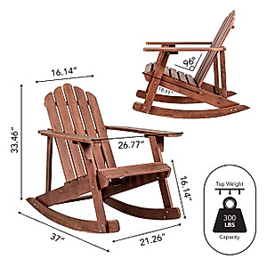 JONATHAN Y PAT1000C Kiawah Outdoor Patio Classic Acacia Wood Adirondack Rocking Chair for Garden, Lawn, Backyard, Pool, Deck, Beach, Firepit, Dark Brown