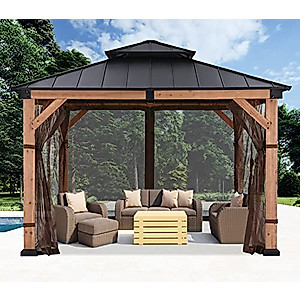 ABCCANOPY Universal Gazebo Netting Replacement 10x10 - Mosquito Netting for Gazebo and Pergolas Outdoor Mesh Netting Screen 4-Panel Sidewall Curtain with Double-Side Zippers (Brown)