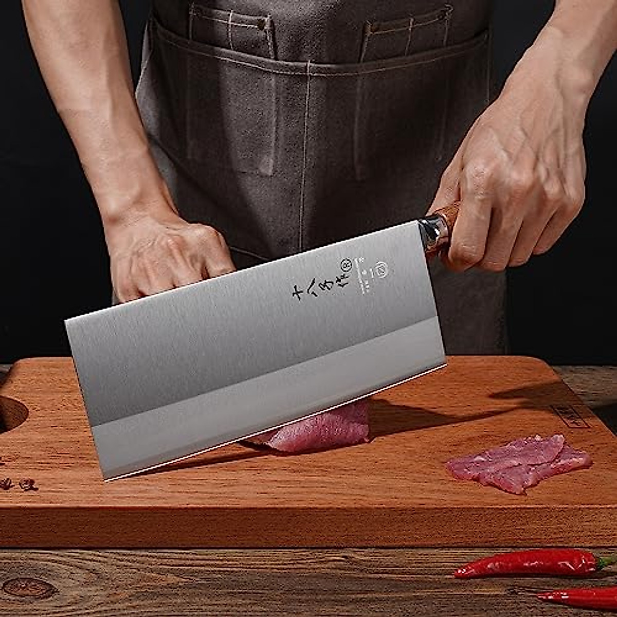 SHI BA ZI ZUO Kitchen Knife Professional Chef Knife Stainless Steel Vegetable Knife Safe Non-stick Finish Blade with Anti-slip Wooden Handle (9 inch)