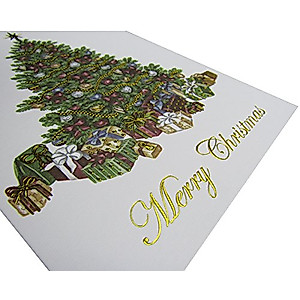 Premium Christmas Cards - 20 Pack - Traditional Christmas Tree with Gold Embossed Foil and Linen Texture - 20 Heavyweight Holiday Cards and Gold Foil Lined Envelopes