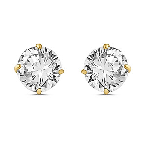 Jewelili Stud Earrings with Cubic Zirconia 5MM in 10K Yellow Gold