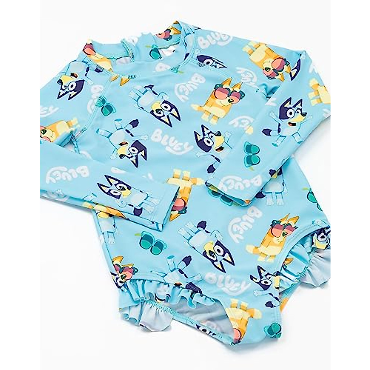 Bluey Girls Swimsuit | Baby Toddlers Blue Bingo Swimming Costume Long Sleeve with Frill